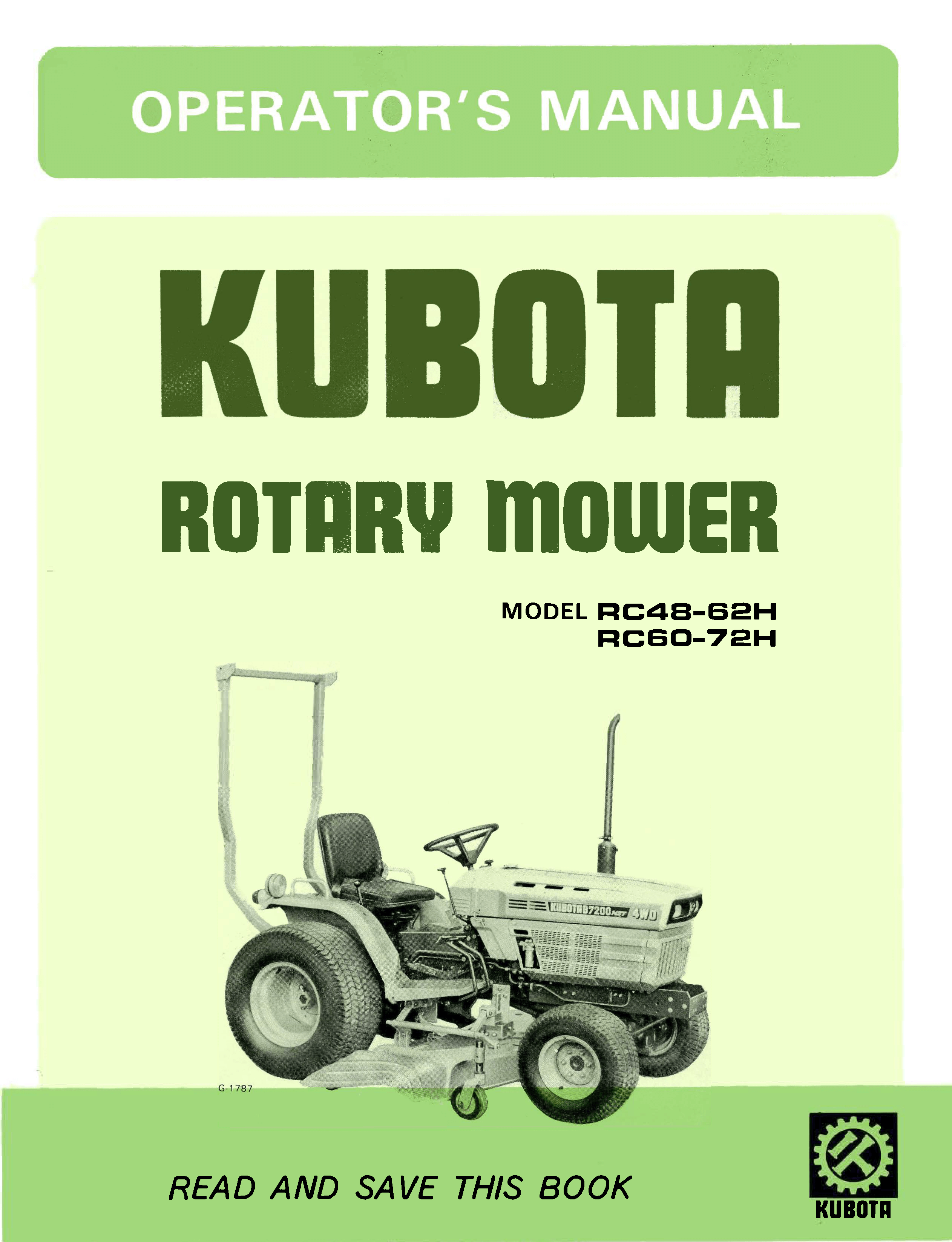 Kubota Rotary Mower Model RC48-62H and RC60-72H Operator's Manual - Ag ...